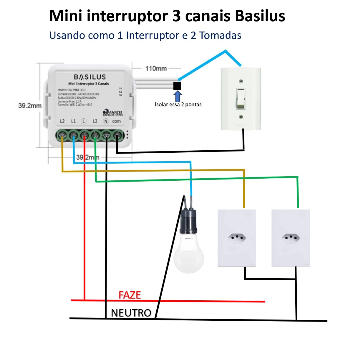 Mini Interruptor 3 canais Basilus - IdaTech Informática